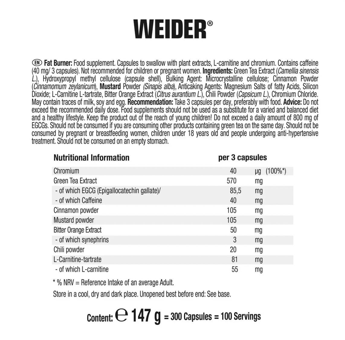 Weider Fat Burner - 300 Count | Metabolism Support & Weight Management