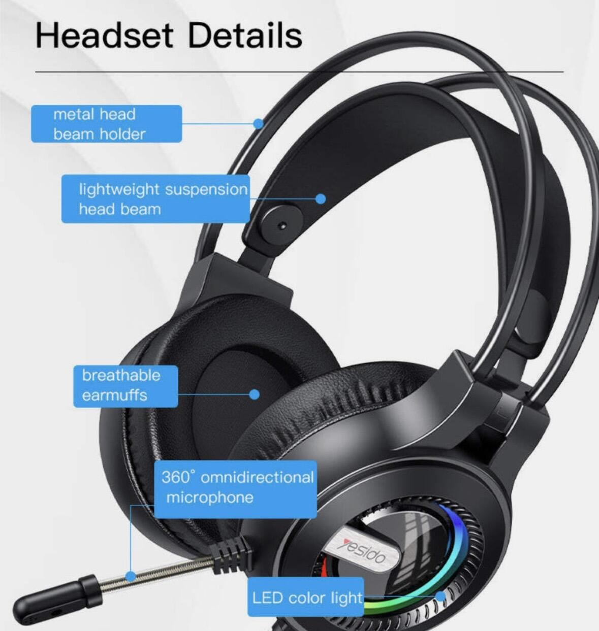 Yesido EK02 RGB Gaming Headset with Bass