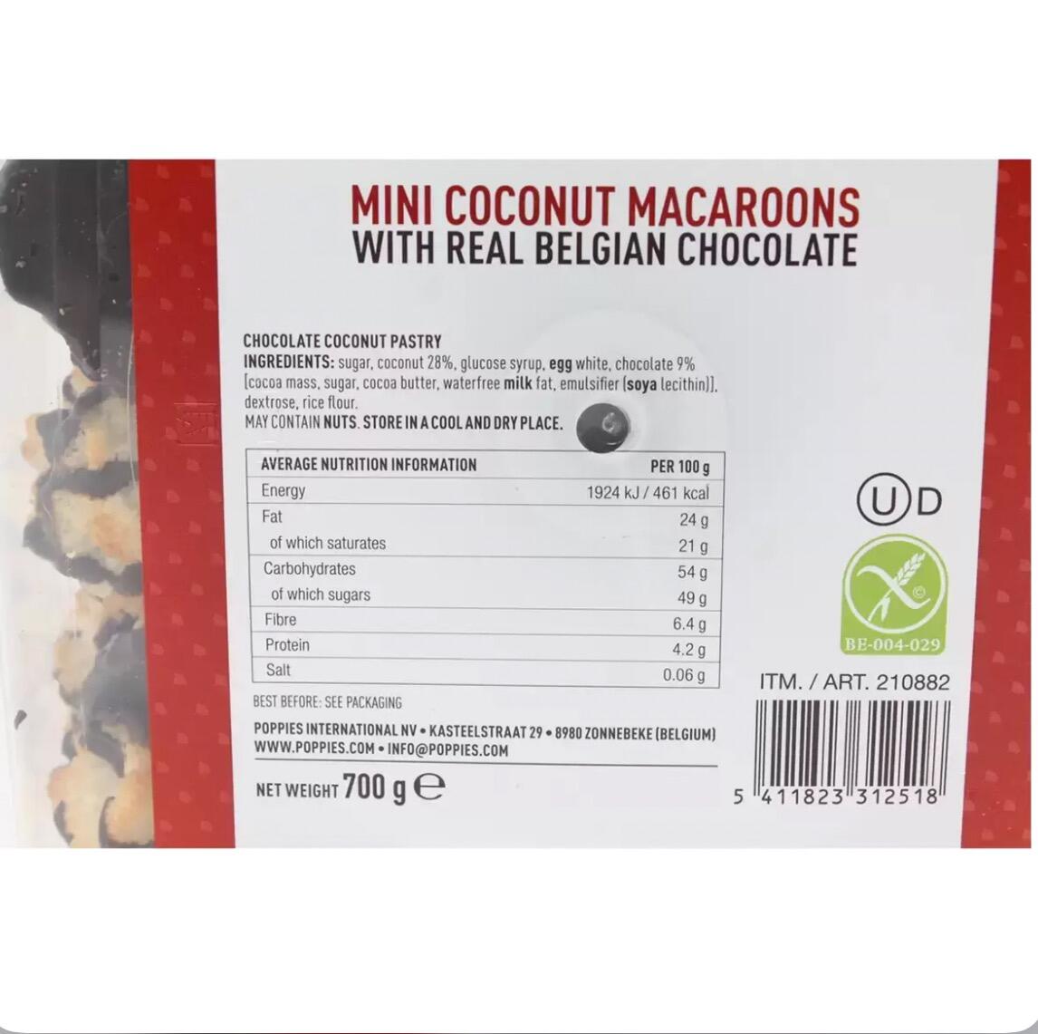 Poppies Mini Coconut Macaroons with Belgian Chocolate – 700g Box of ...