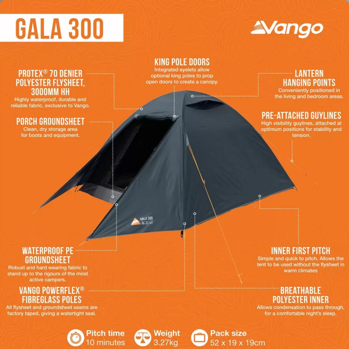 Vango Gala 300 – 3-Person Dome Tent Lightweight, easy setup, perfect ...