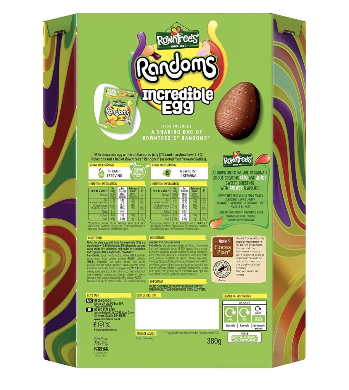 Rowntree’s Randoms Milk Chocolate Incredible Easter Egg 380g | AKNZ