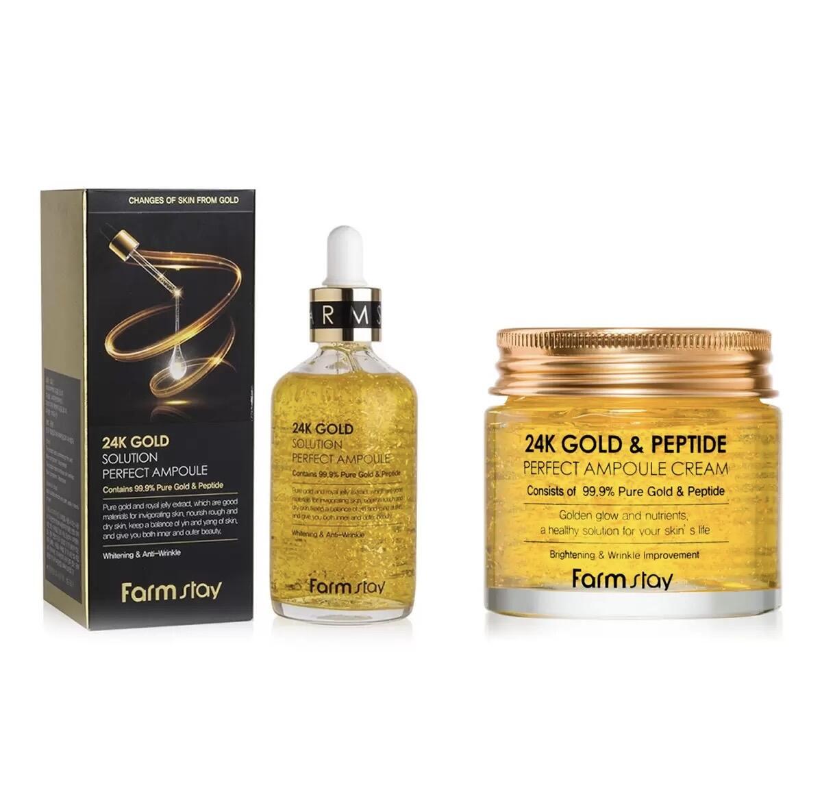 Farm Stay 24K Gold Cream & Ampoule Anti-Aging Korean Skincare Duo
