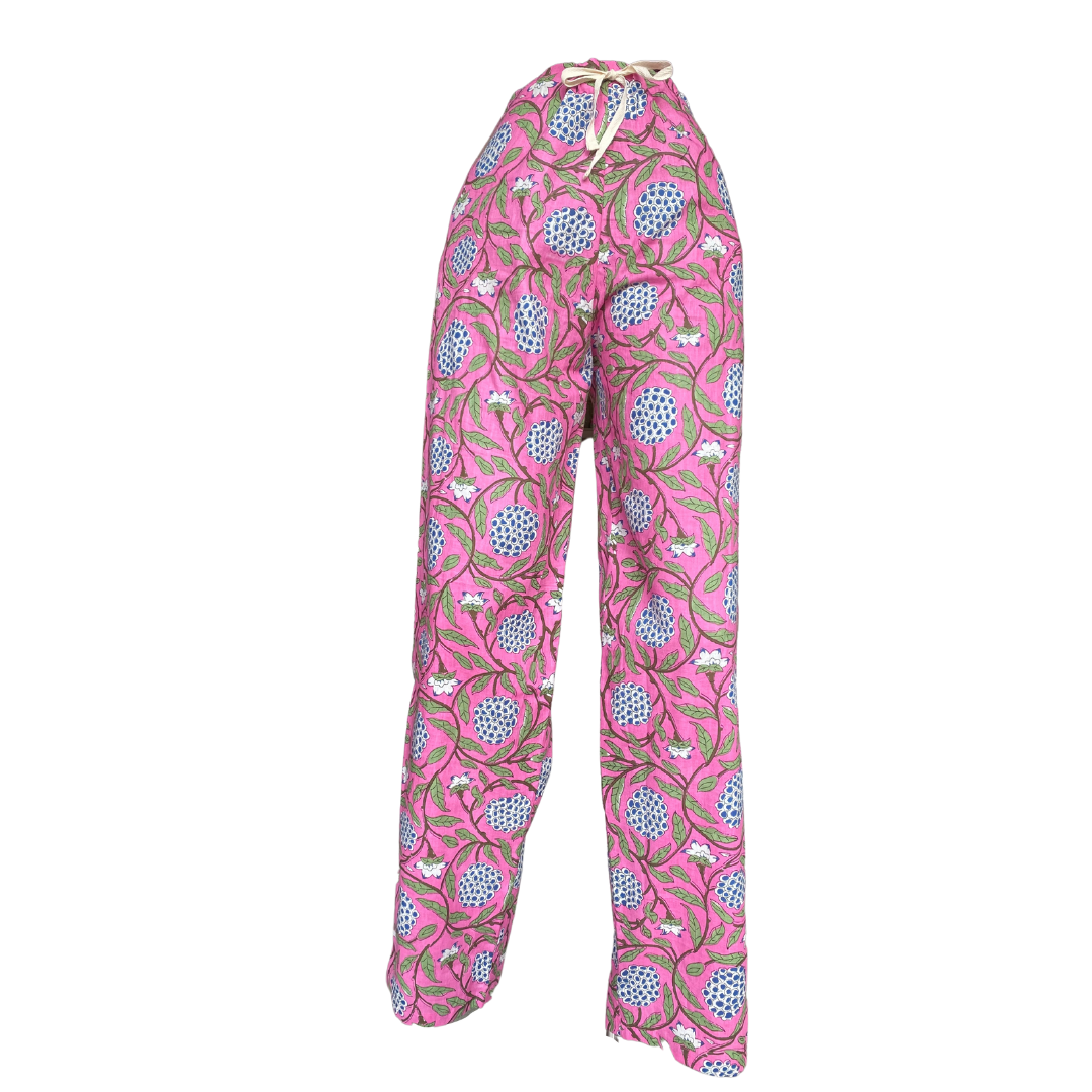 Handprinted Pink Spotted Pj Pants, with pockets for men and women