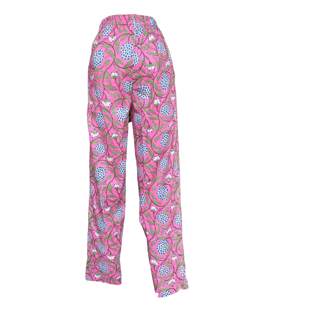 Handprinted Pink Spotted Pj Pants, with pockets for men and women