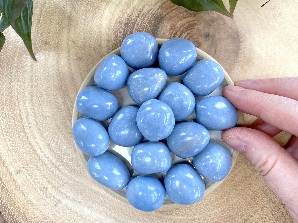 Blue Angelite Tumble Stone Meaning, Properties & Uses - The Holistic ...