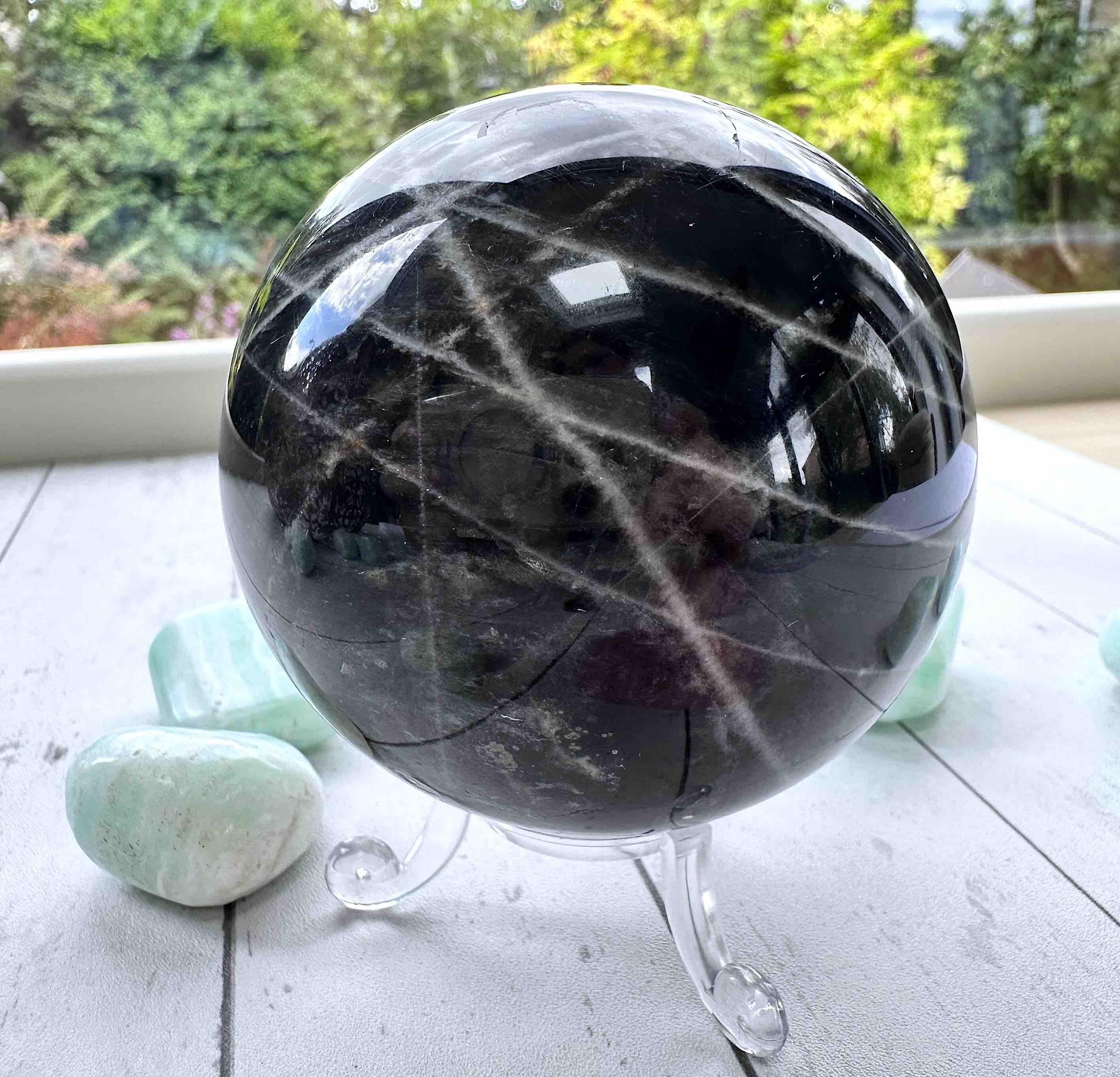 Black Moonstone Crystal Sphere 7cm – Calm & Intuition