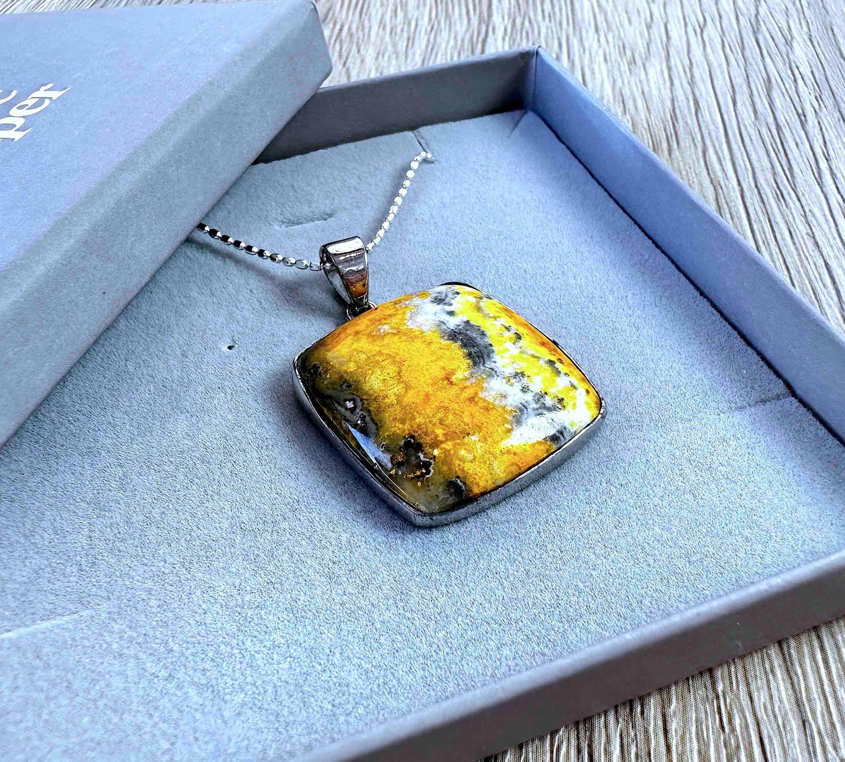 Square Bumblebee Jasper Crystal Pendant - Gemstone Jewellery