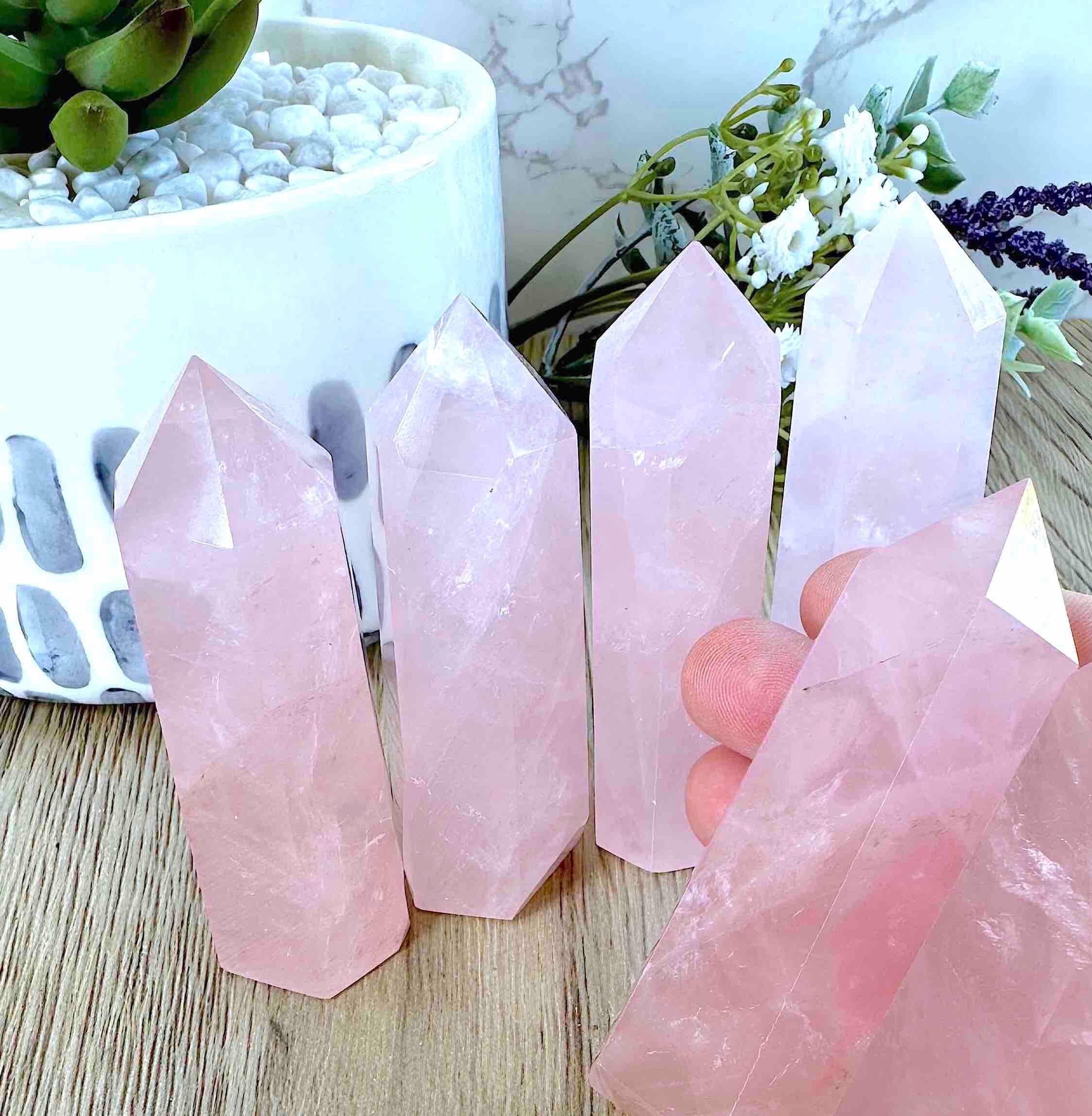 High Quality Mozambique Rose Quartz Towers - Self Love Crystals