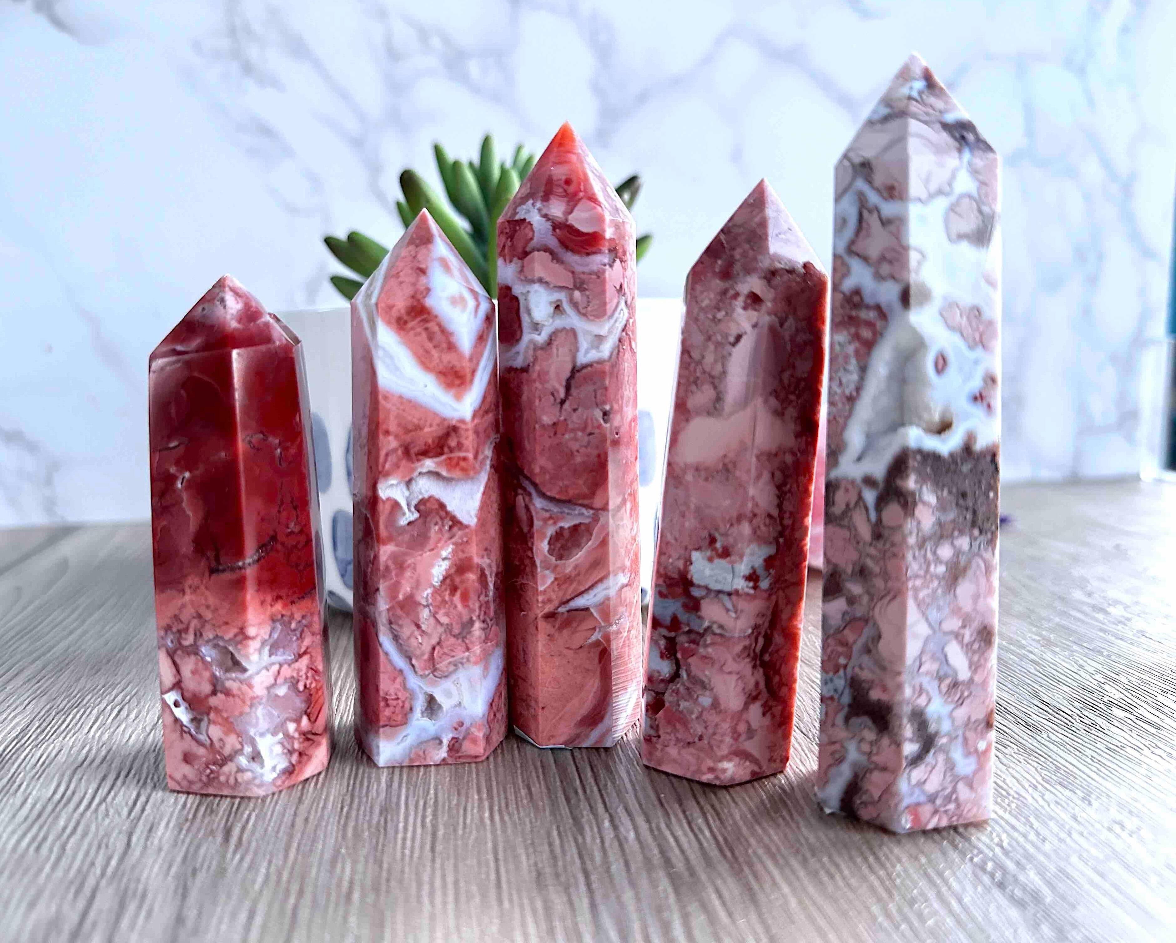 Pink Flower Agate Crystal Tower – Emotional Healing & Positive Energy