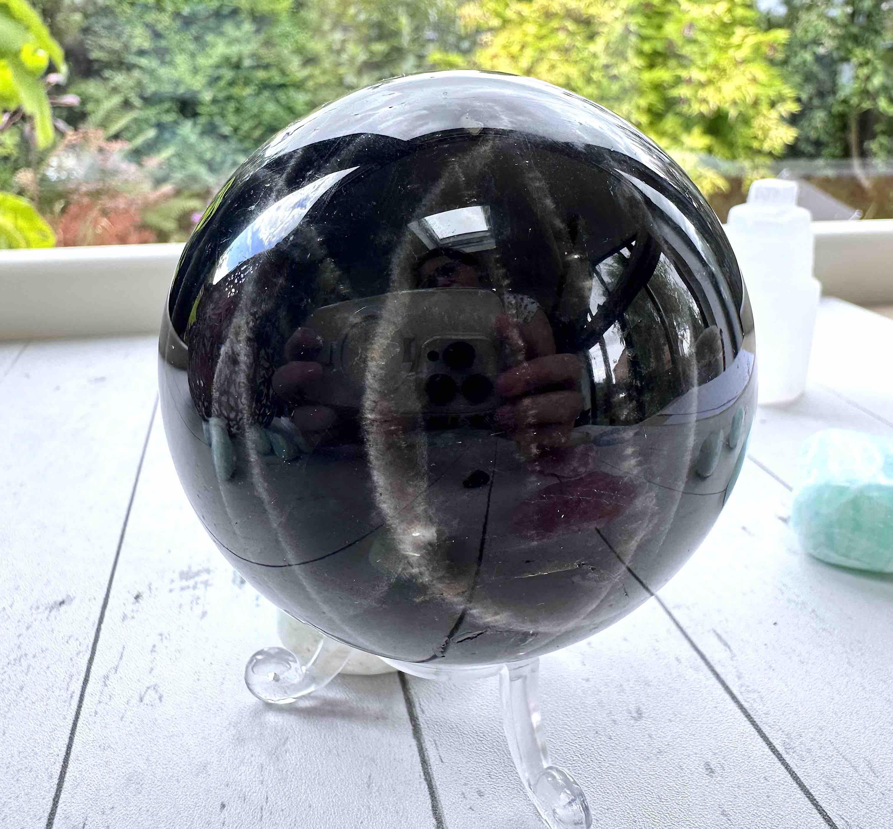 Black Moonstone Crystal Sphere 7cm – Calm & Intuition