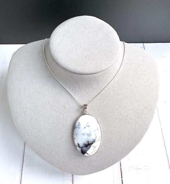 Merlinite Pendant | Sterling Silver Oval Crystal Necklace