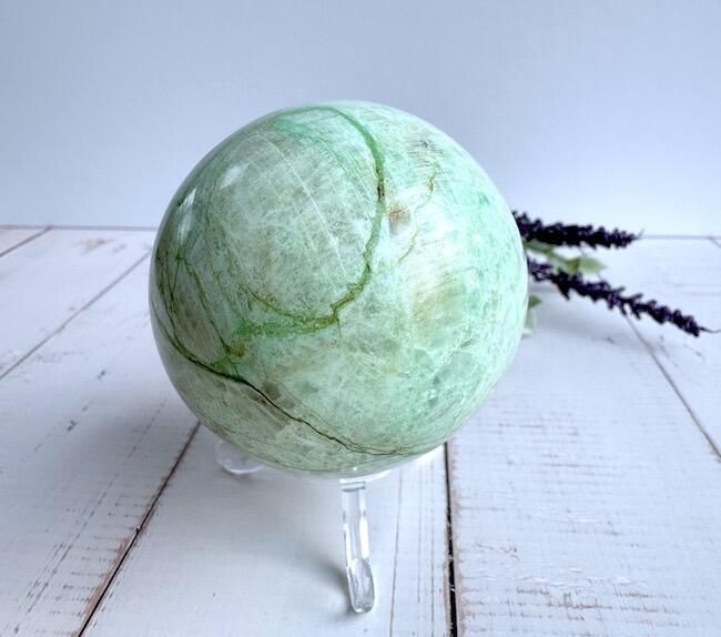 Garnierite Crystal Sphere – Green Moonstone, 410g