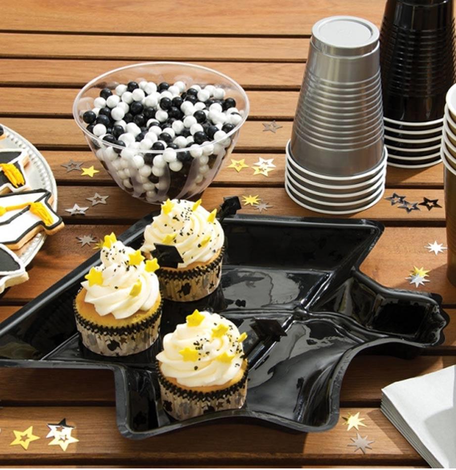 Graduation Hat Plastic Tray in Black Plastic by Amscan 439659 ...
