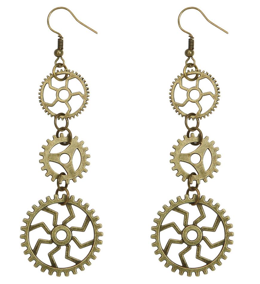Women's Steampunk Gear Earrings by Widmann 09771 | Karnival Costumes
