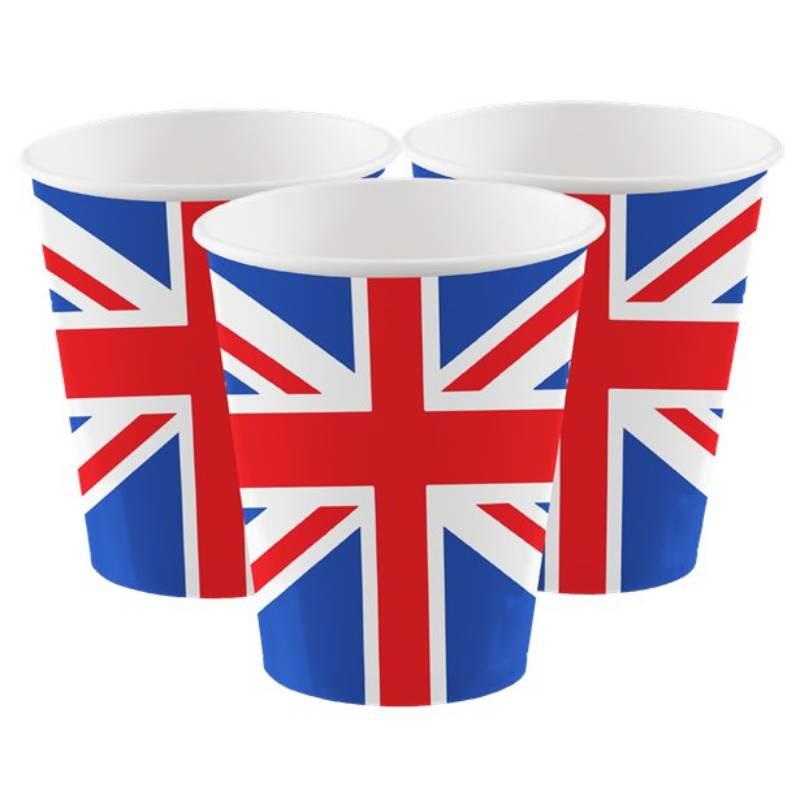 GB Union Jack Paper Cups pk8 250ml by Amscan 9913036 | Karnival Costumes