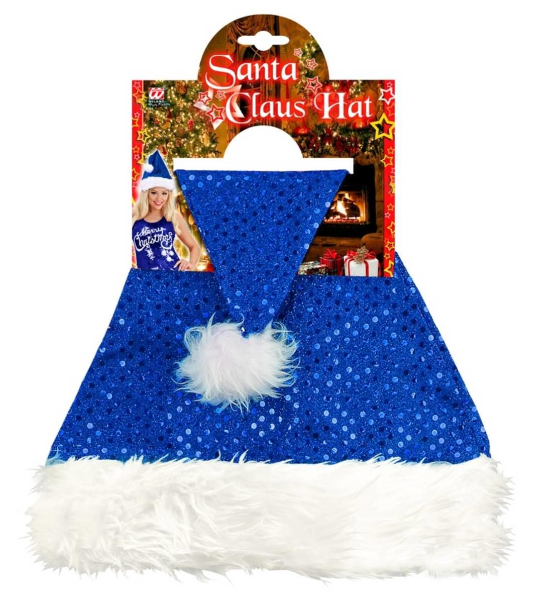 Blue Sequin Traditional Santa Hat with White Trim by Widmann 03859 ...