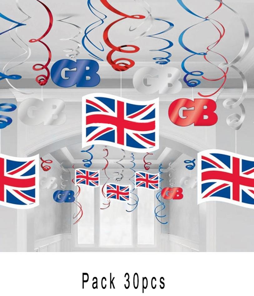 Value Pack Union Jack Swirl Decorations with Cutouts by Amscan 994837 ...