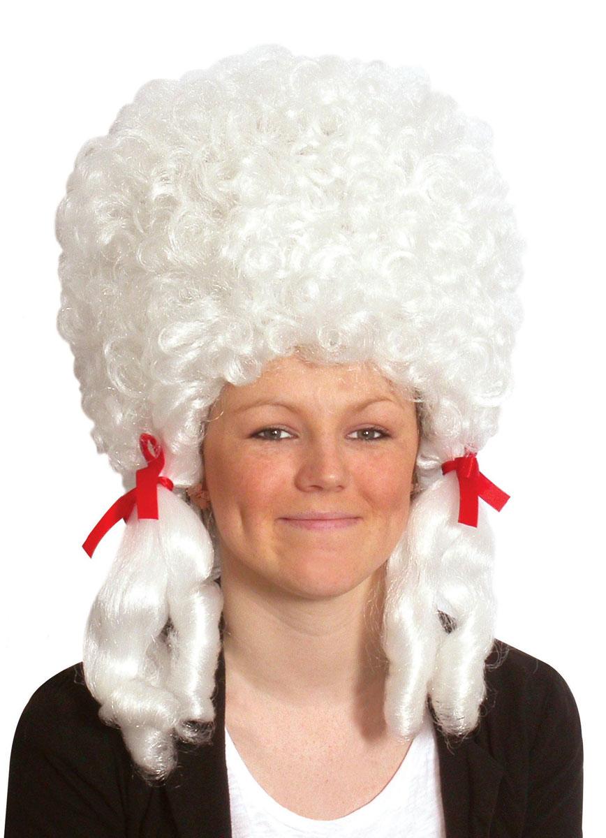 Panto Dame Wig in White with Red Bows 1444602 | Karnival Costumes