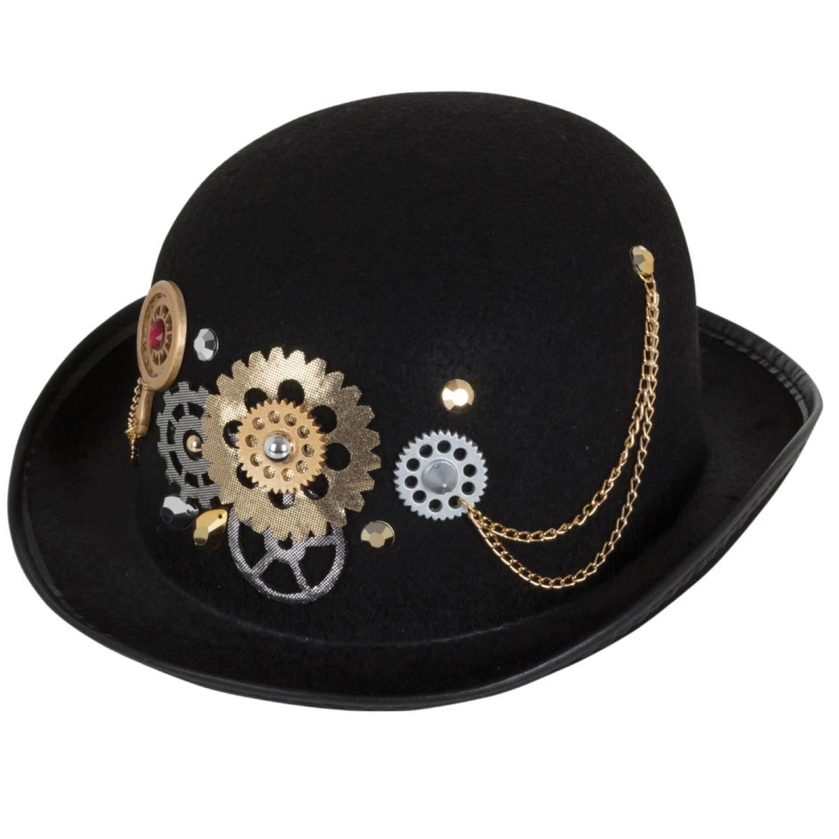 Steampunk Bowler Hat Black with Gears and Chains by B Novelties BH677 ...