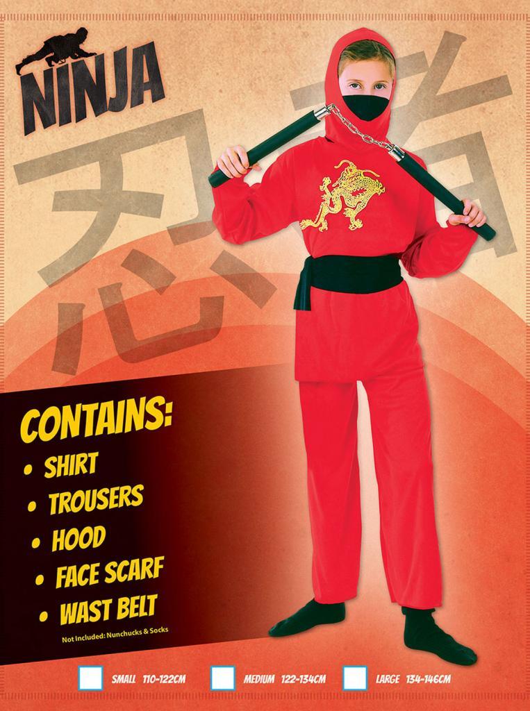 Red Ninja Fancy Dress Costume for Kids by Bristol Novelty CC979 ...