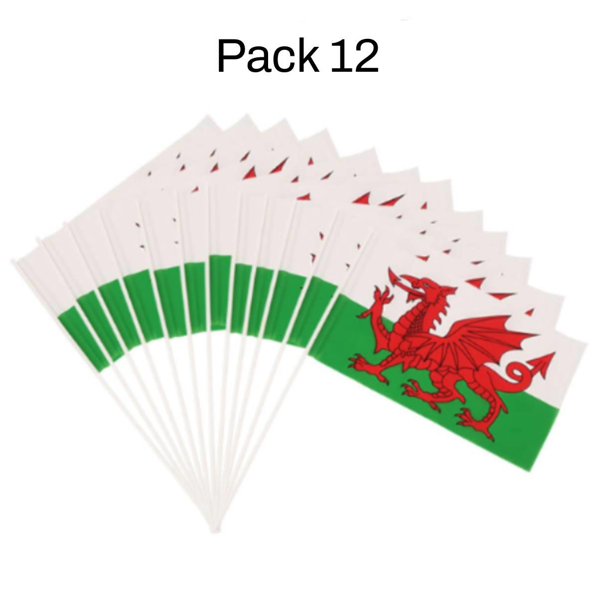 Pk 12 Welsh Dragon Wales Hand Waving Flags by Wicked AC-9614 | Karnival ...