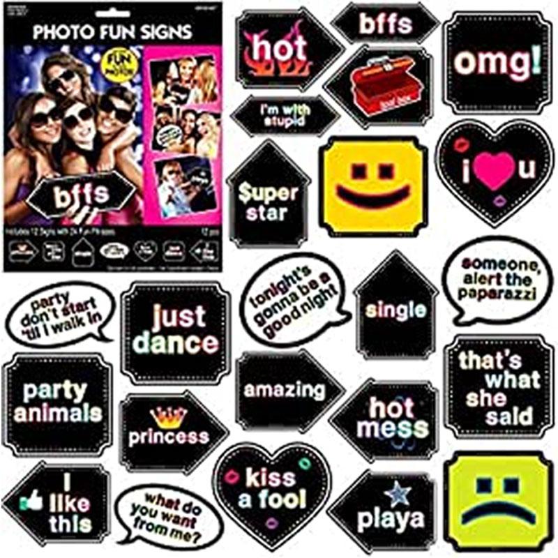 Photo Booth Signs 12pcs by Amscan 270099 | Karnival Costumes