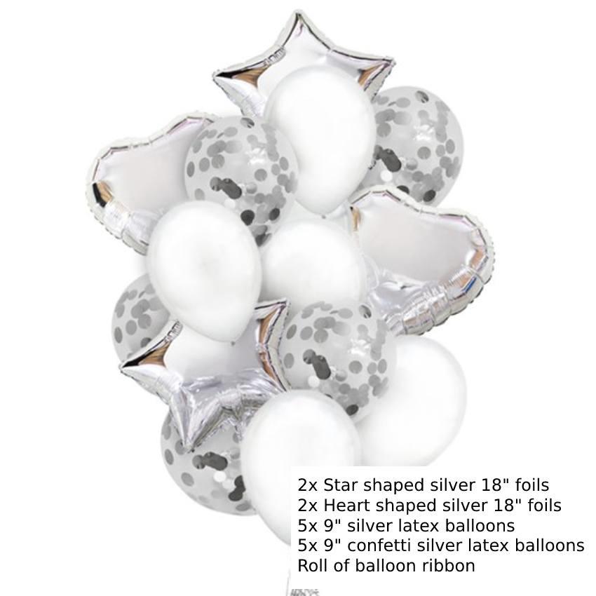 Silver Foil and Latex Balloon Bouquet 28857-SCC | Karnival Costumes