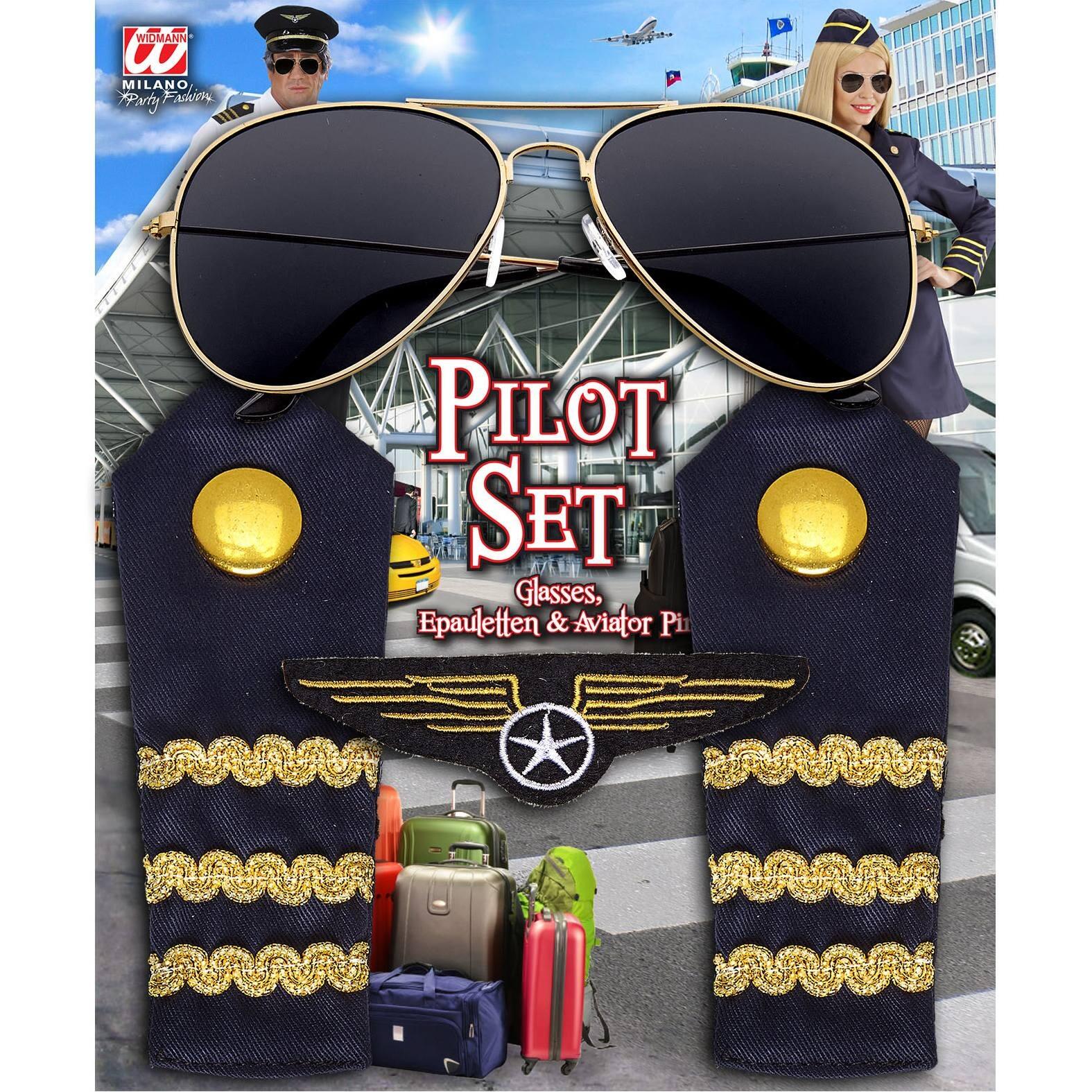 Airline Pilot Set Epaulettes, Glasses and Bagdge by Widmann 00085 ...
