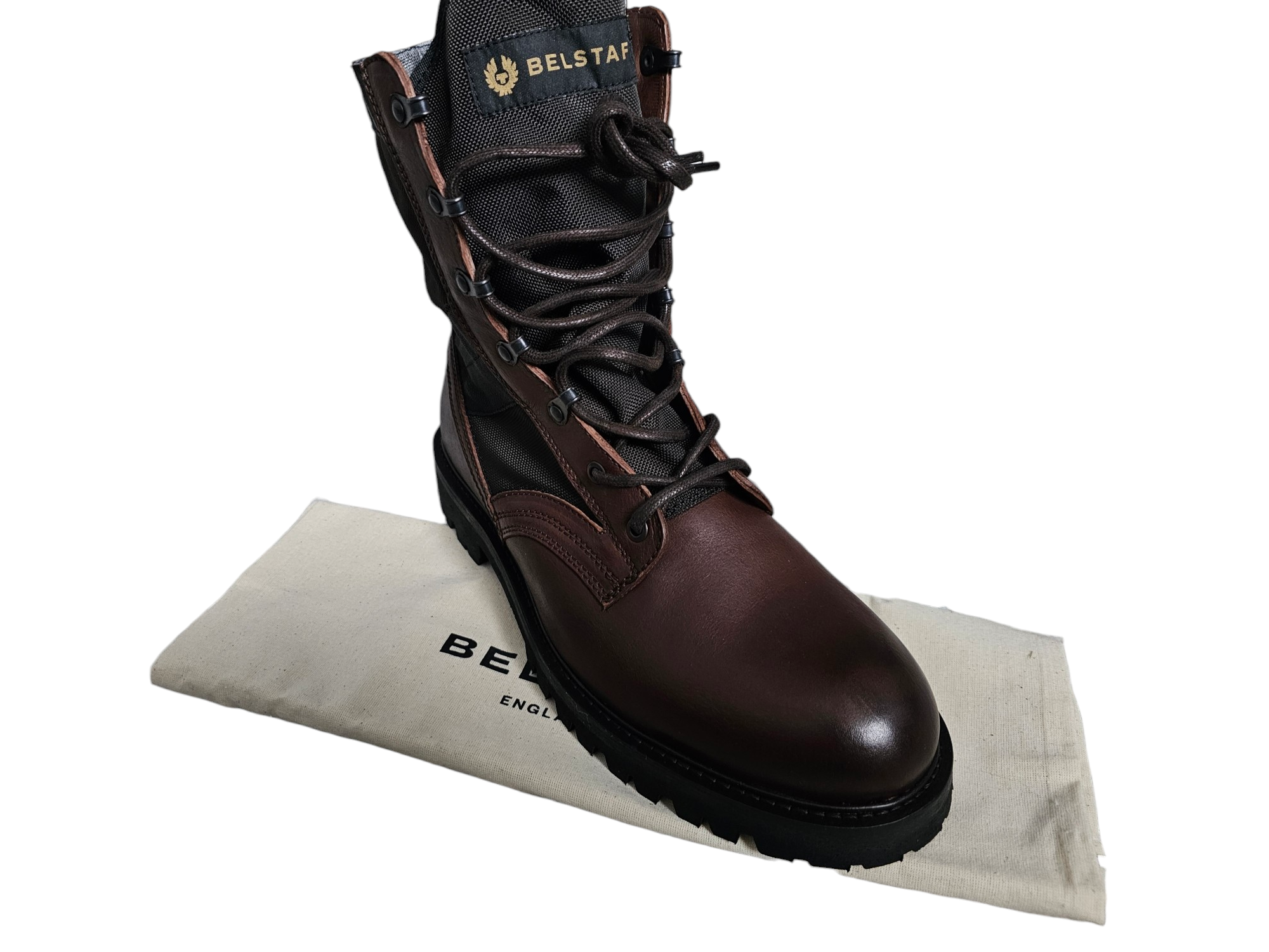 BELSTAFF TROOPER LACE UP BOOTS COGNAC LEATHER & CANVAS