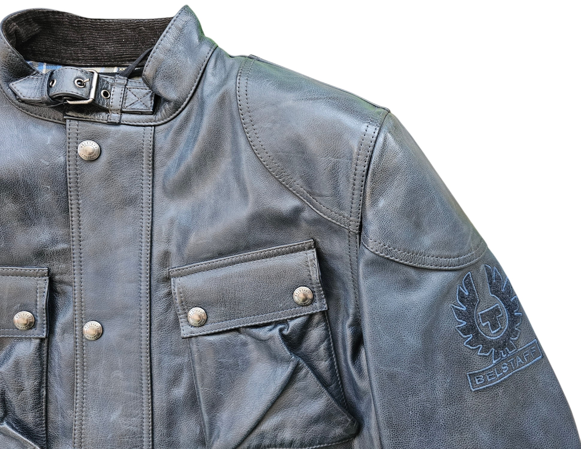 Belstaff Trialmaster Motorcycle Leather Jacket Insignia Blue