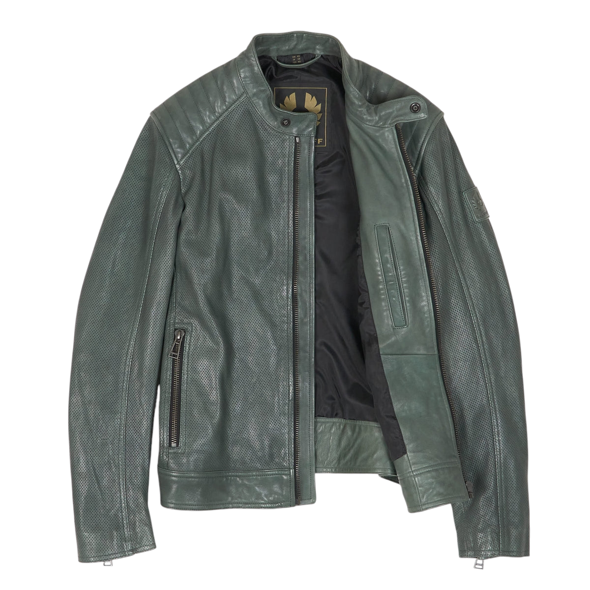 Belstaff Leather V Racer Brown Dark Steel Green Air Perforated Jacket