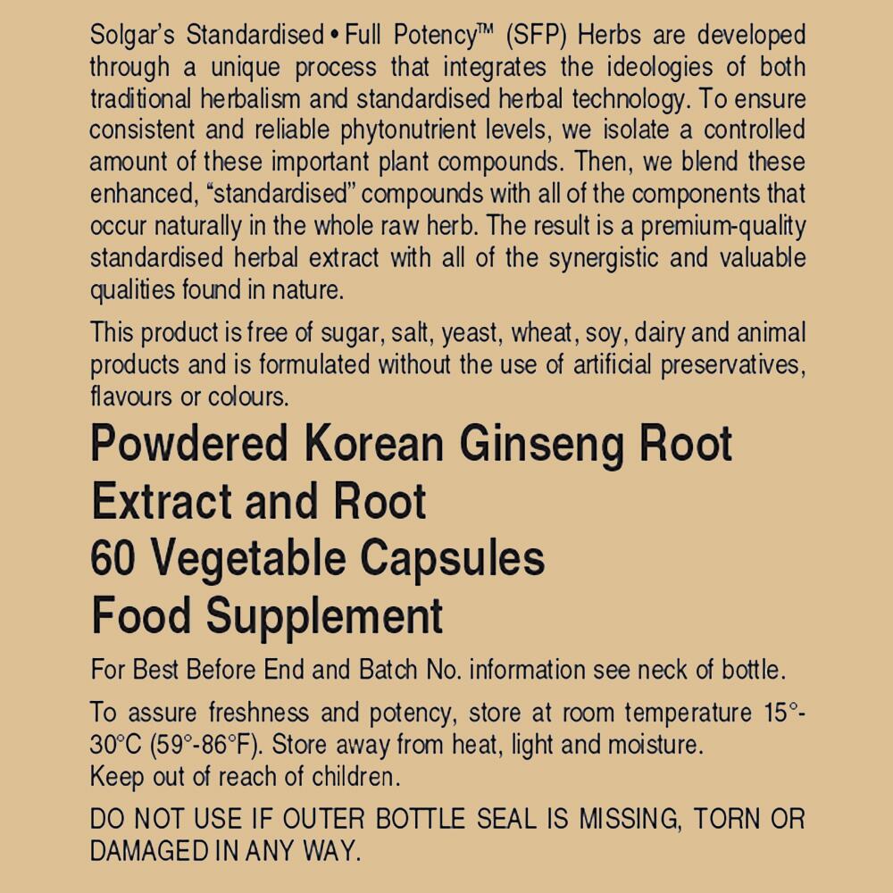 Solgar Korean Ginseng Root Extract 60 Vegetable Capsules