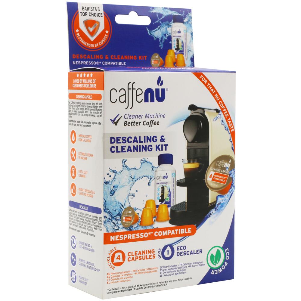 Caffenu Descaling and Cleaning Kit 4 Cleaning Capsules and 1 Eco Descaler