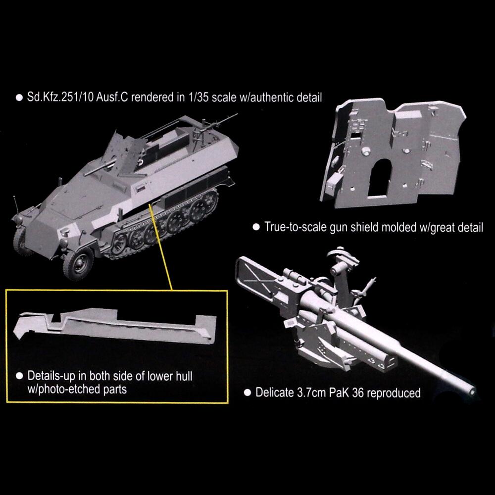 Dragon Sdkfz25110 Ausfc Half Track With 37cm Pak German Military Model Kit Scale 135 