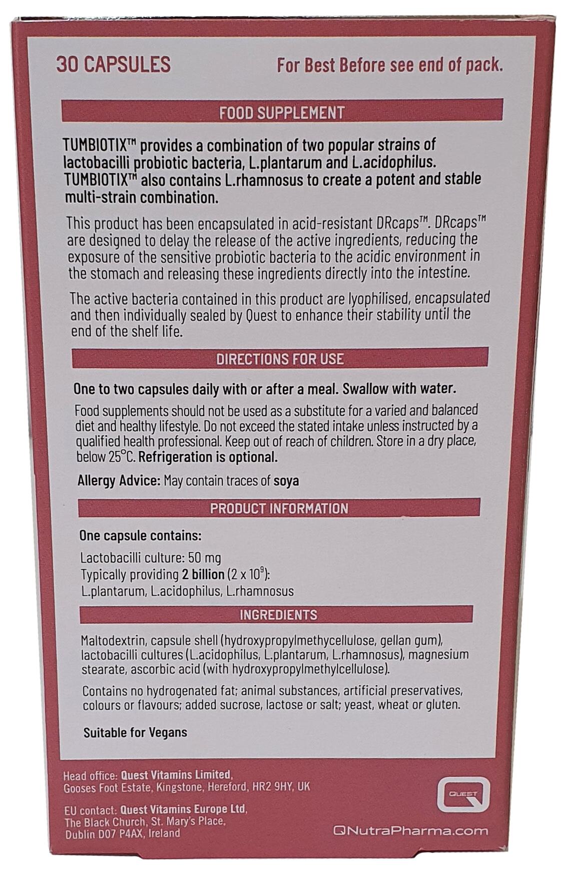 Quest Tum Biotix Probiotic Food Supplement - 30 Capsules