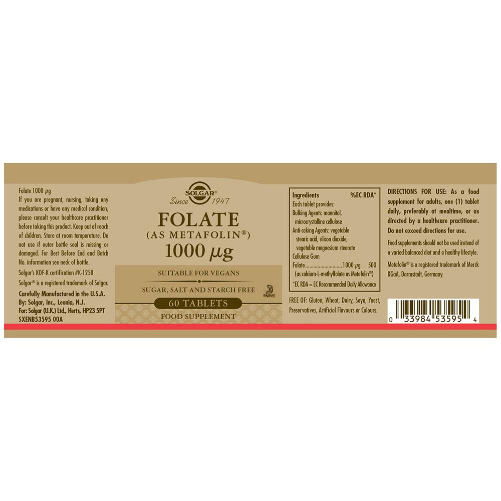 Solgar Folate 1000µg 60 Tablets