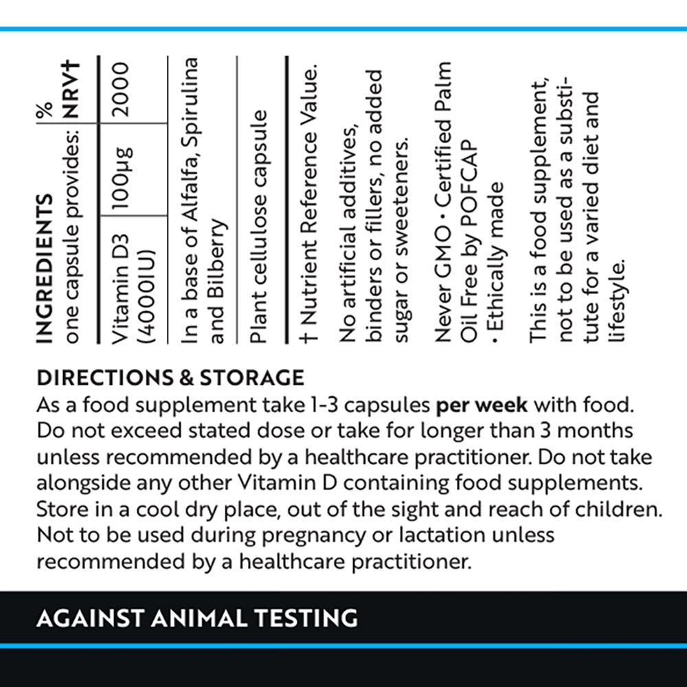 Viridian Vitamin D3 4000IU Food Supplement 30 Capsules