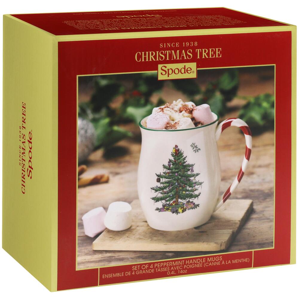 Spode Christmas Tree Mugs with Candy Cane Design Handles Set of 4