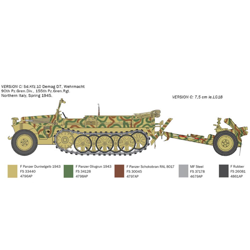 Italeri Sd. Kfz. 10 Demag D7 with 7.5cm lelG 18 and Crew Military Model ...