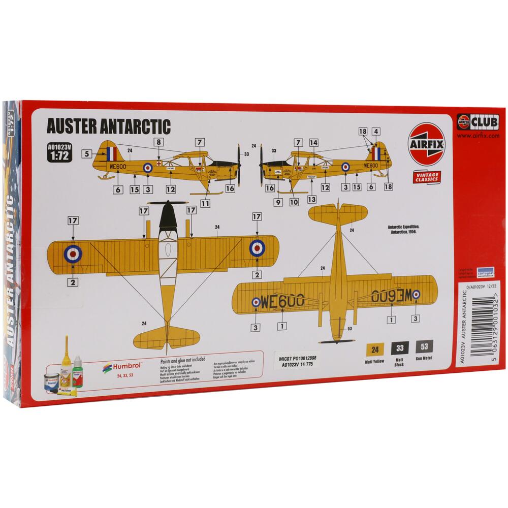 Airfix Vintage Classics Auster Antarctic Aircraft Model Kit Scale 1/72 ...