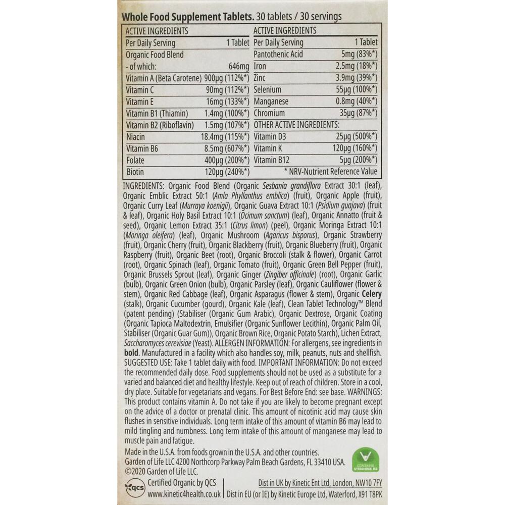 Garden of Life Women's Once Daily Multivitamin 30 Vegan Tablets Mykind ...