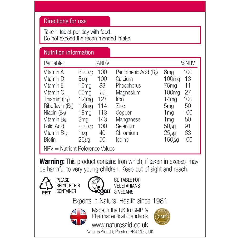 Natures Aid Complete One-A-Day Multi-Vitamins & Minerals - 90 Tablets - BTHP