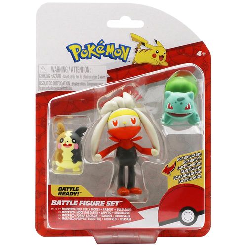 Pokemon Battle Figure Set RABOOT MORPEKO and BULBASAUR 3 Pack