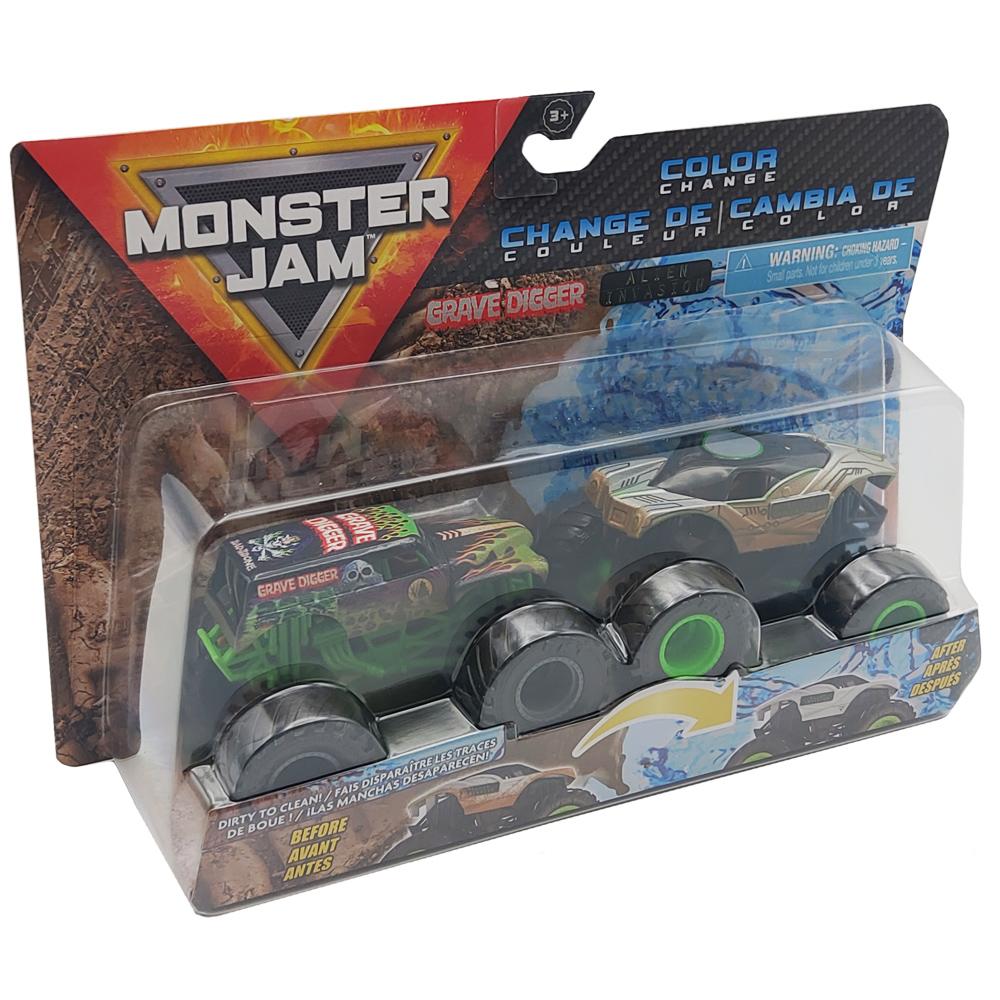 Monster Jam Color Change Die-Cast Monster Truck GRAVE DIGGER & ALIEN ...