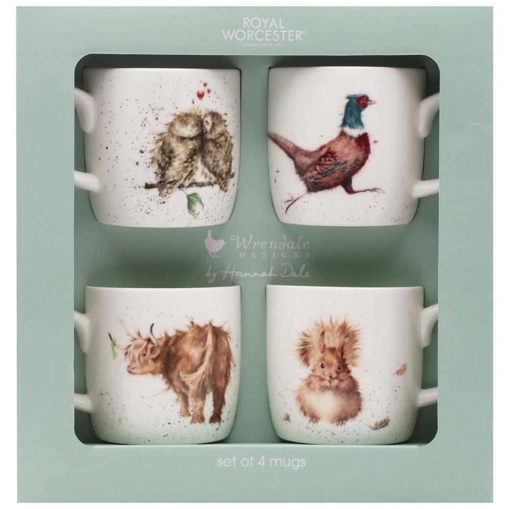 Royal Worcester Wrendale Designs MUGS Countryside Animals Set of 4 Fine ...