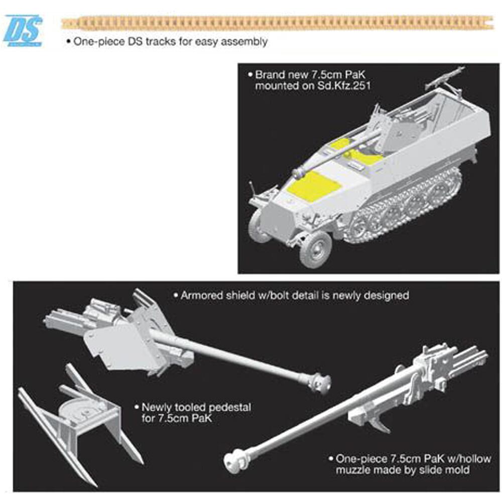 Dragon Sd.Kfz.251/22 Ausf.D Half Track 7.5cm PaK 40 Anti-Tank Gun Model ...