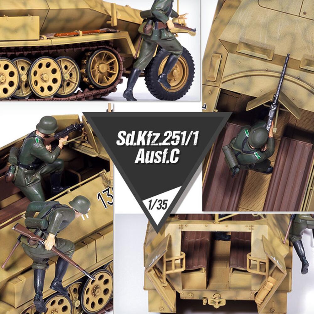 Academy German Sd.Kfz.251/1 Ausf.C Half Track Military Model Kit Scale 1:35