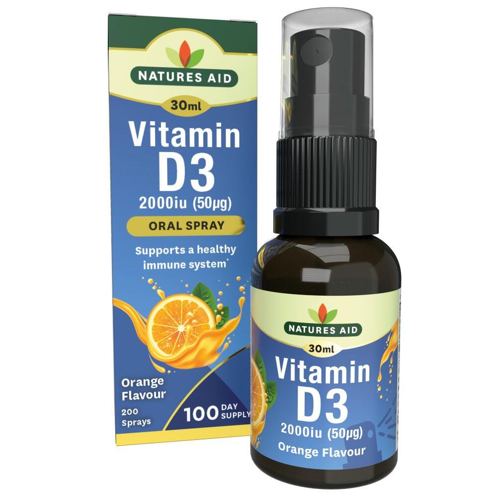 Natures Aid Orange Flavour Vitamin D3 2000iu (50µg) Oral Spray 30ml