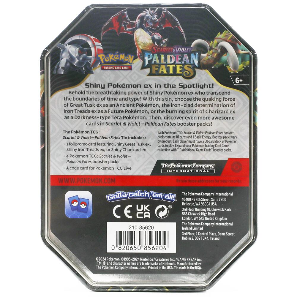 Pokémon TCG Paldean Fates Tin with 4 Booster Packs SHINY CHARIZARD