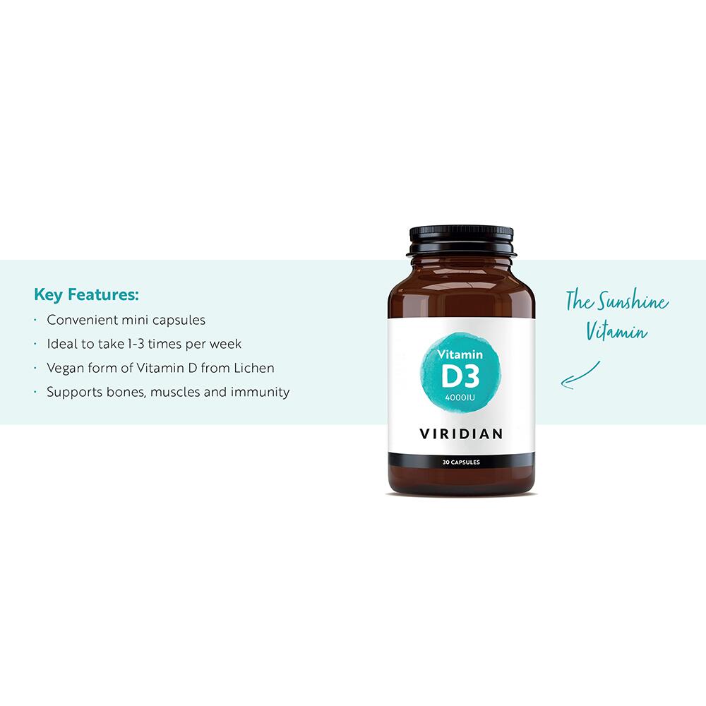 Viridian Vitamin D3 4000IU Food Supplement 30 Capsules